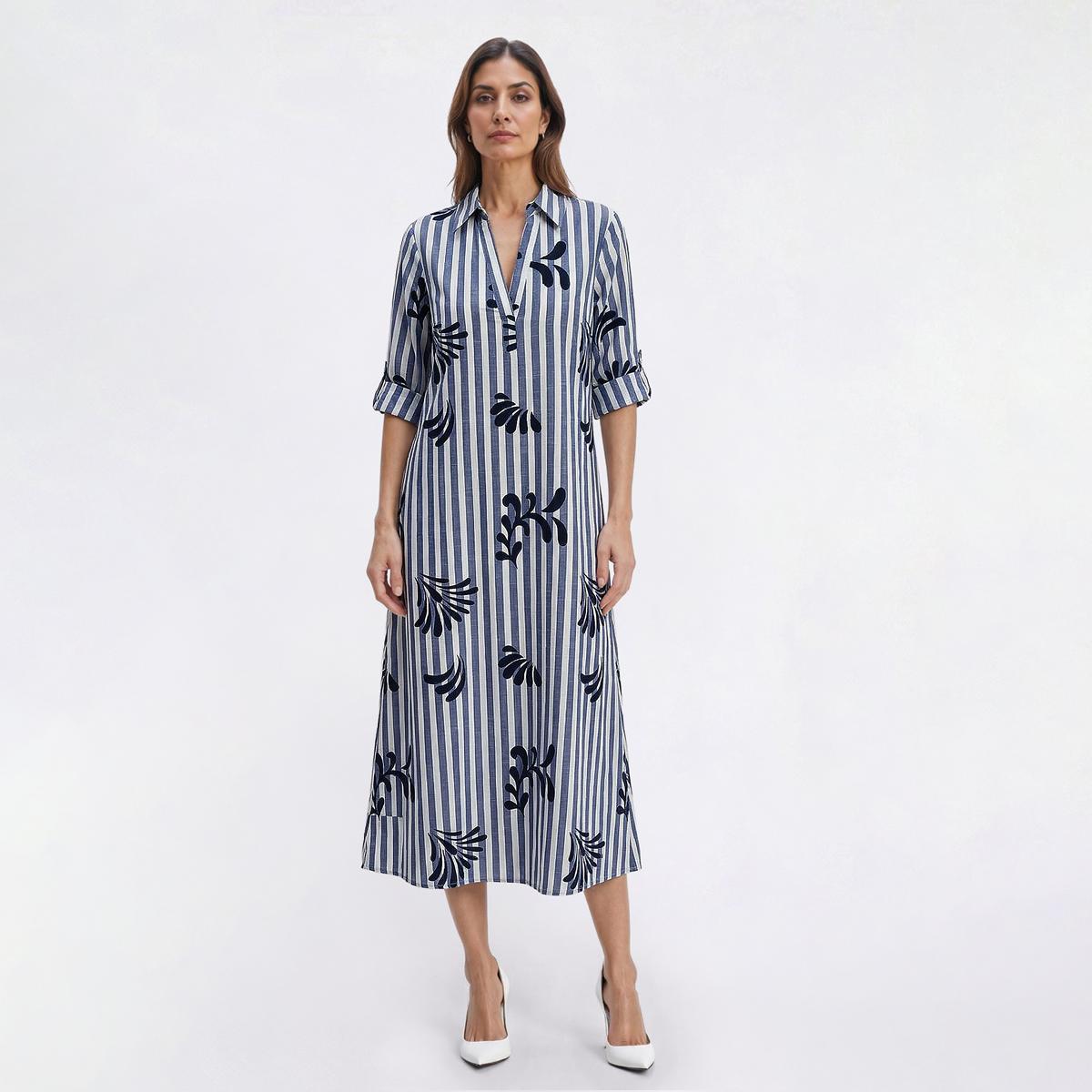 Click here for Womens Mlle Gabrielle Roll Tab Sleeve Stripe Shift... prices